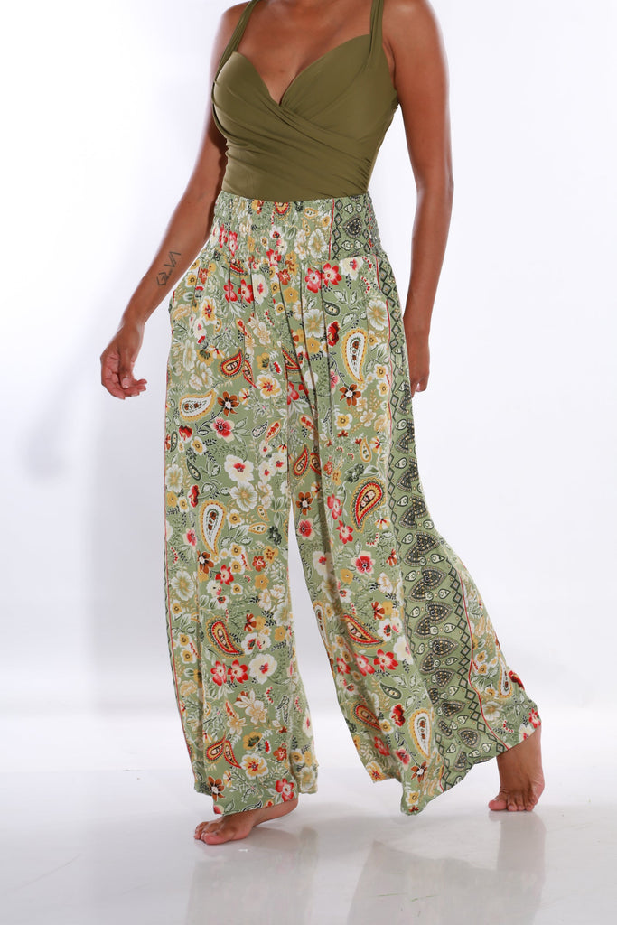 Happy Pants wide leg palazzo pants - Olive – Wonderfit Australia